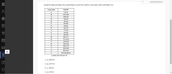 Solved Using the table provided, the Locked Rotor Correct to | Chegg.com