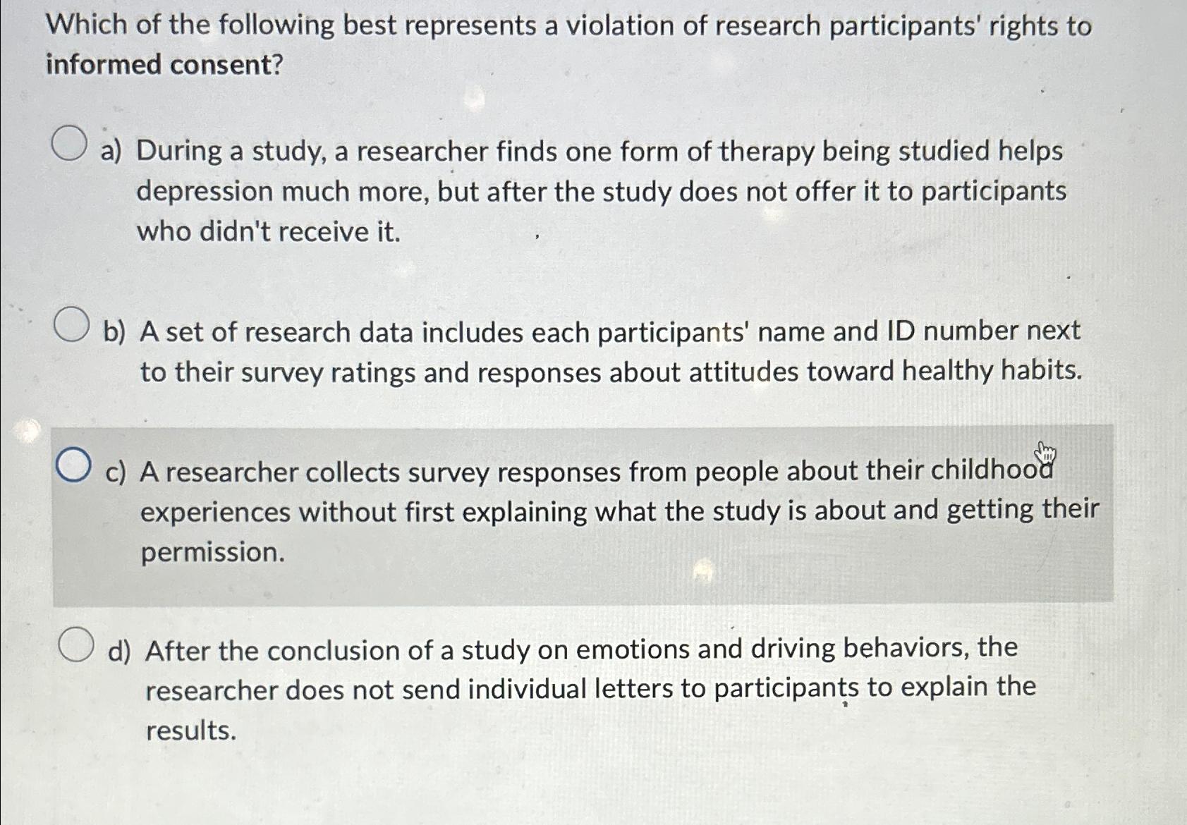 Solved Which of the following best represents a violation of | Chegg.com