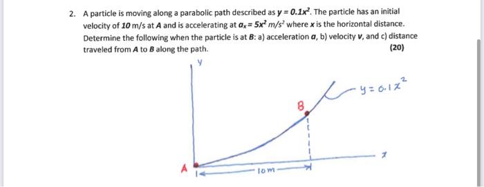 Solved 2. A particle is moving along a parabolic path | Chegg.com