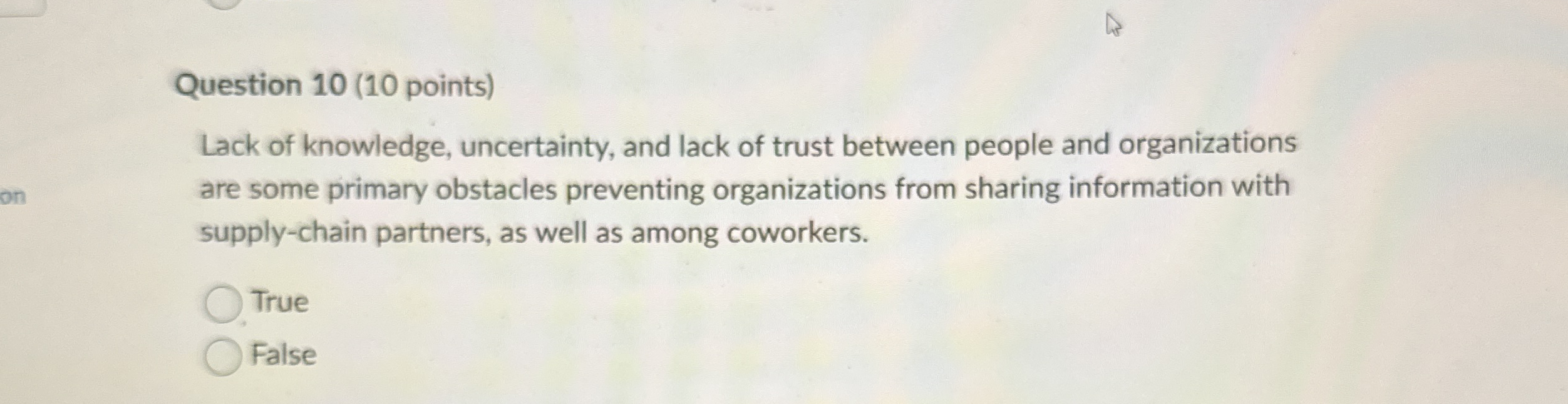 High Quality SOLUTION Question 10 (10 ﻿points)Lack of knowledge, | Chegg.com