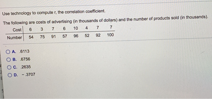 Solved Use technology to computer, the correlation | Chegg.com