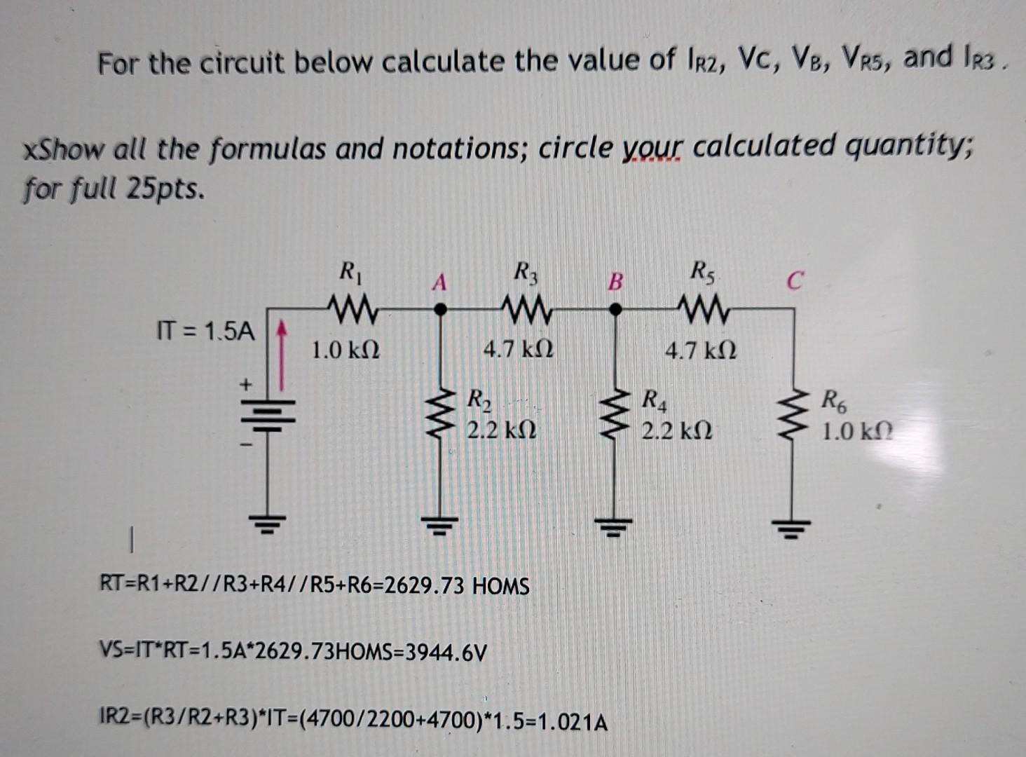 Solved For the circuit below calculate the value of 1R2, Vc, | Chegg.com