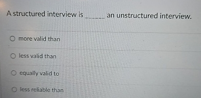 Solved A structured interview is an unstructured | Chegg.com