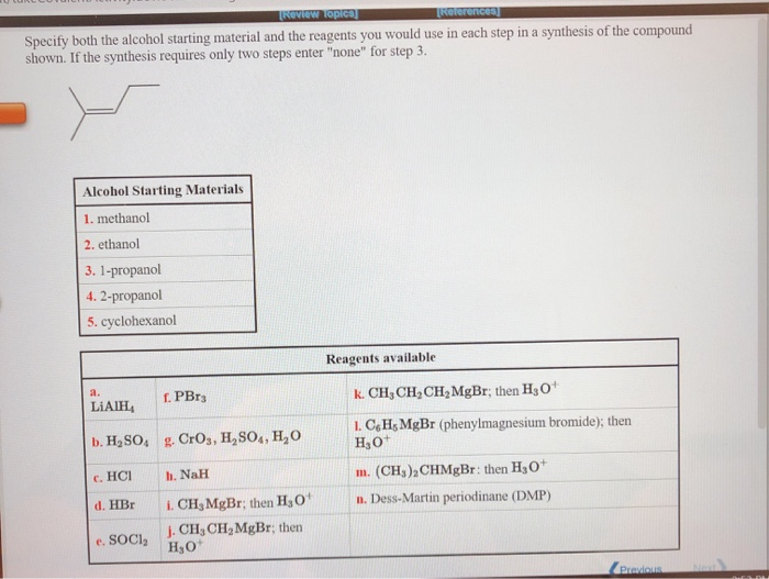 Solved (References Specify the reagent you would use in each | Chegg.com