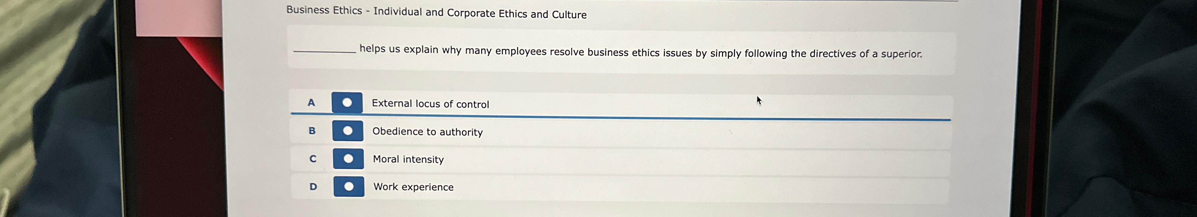 Solved Business Ethics - ﻿Individual and Corporate Ethics | Chegg.com