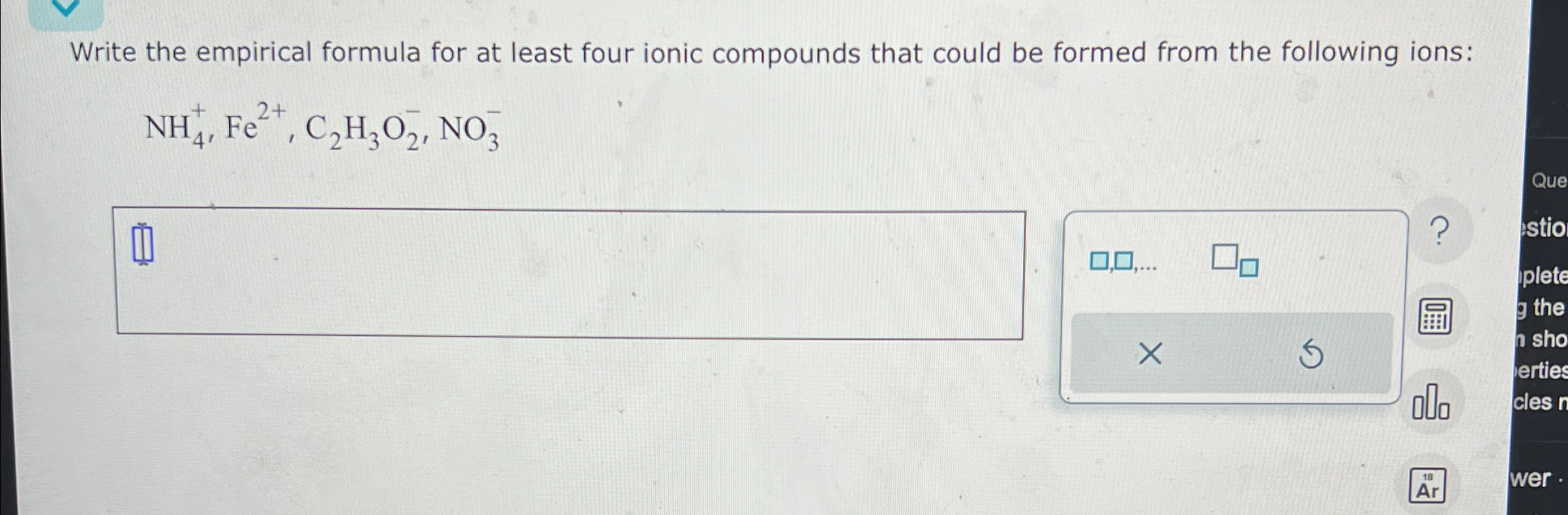 Solved Write the empirical formula for at least four ionic | Chegg.com
