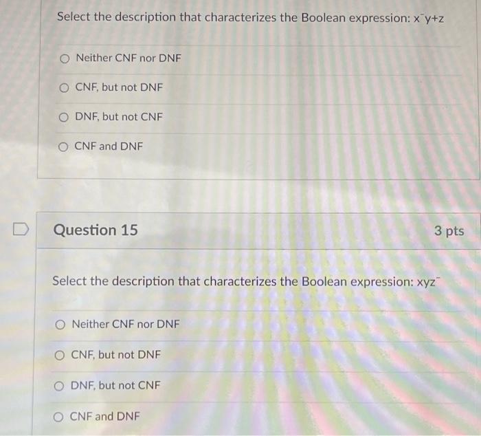 Solved Select the description that characterizes the Boolean | Chegg.com