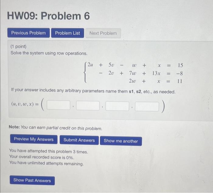 Solved (1 point) Solve the system using row operations. | Chegg.com