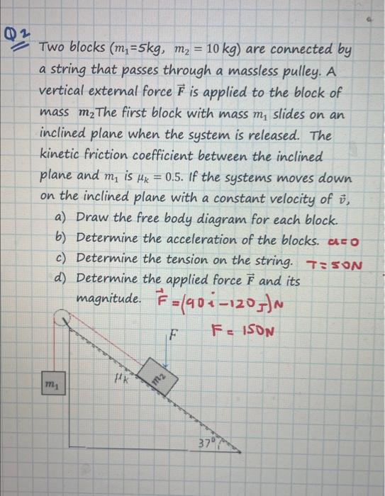 Solved Two blocks (m1=5 kg,m2=10 kg) are connected by a | Chegg.com