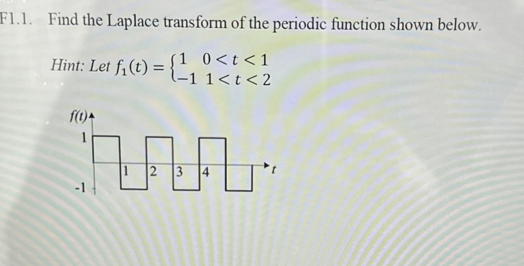 Solved F1.1. ﻿Find the Laplace transform of the periodic | Chegg.com