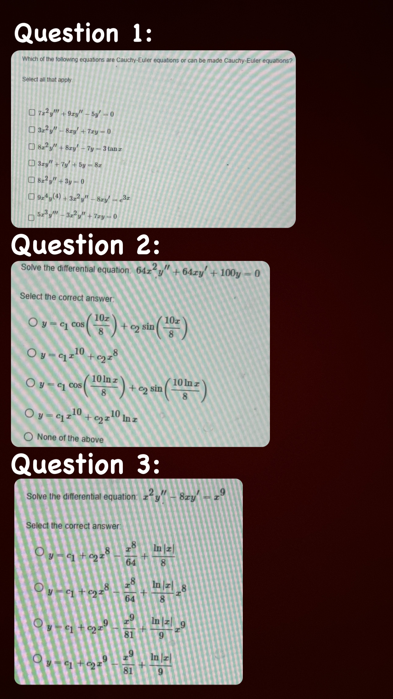 Solved Question1 Which Of The Following Equations Are