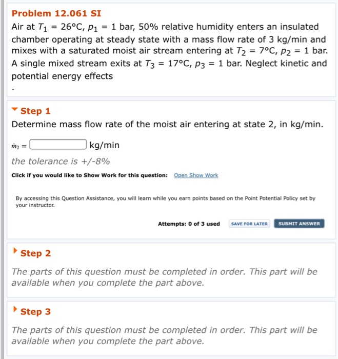 Solved Problem 12.061 SI Air at T1 = 26°C, P1 = 1 bar, 50% | Chegg.com