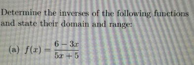 Solved Determine the inverses of the following functions and | Chegg.com