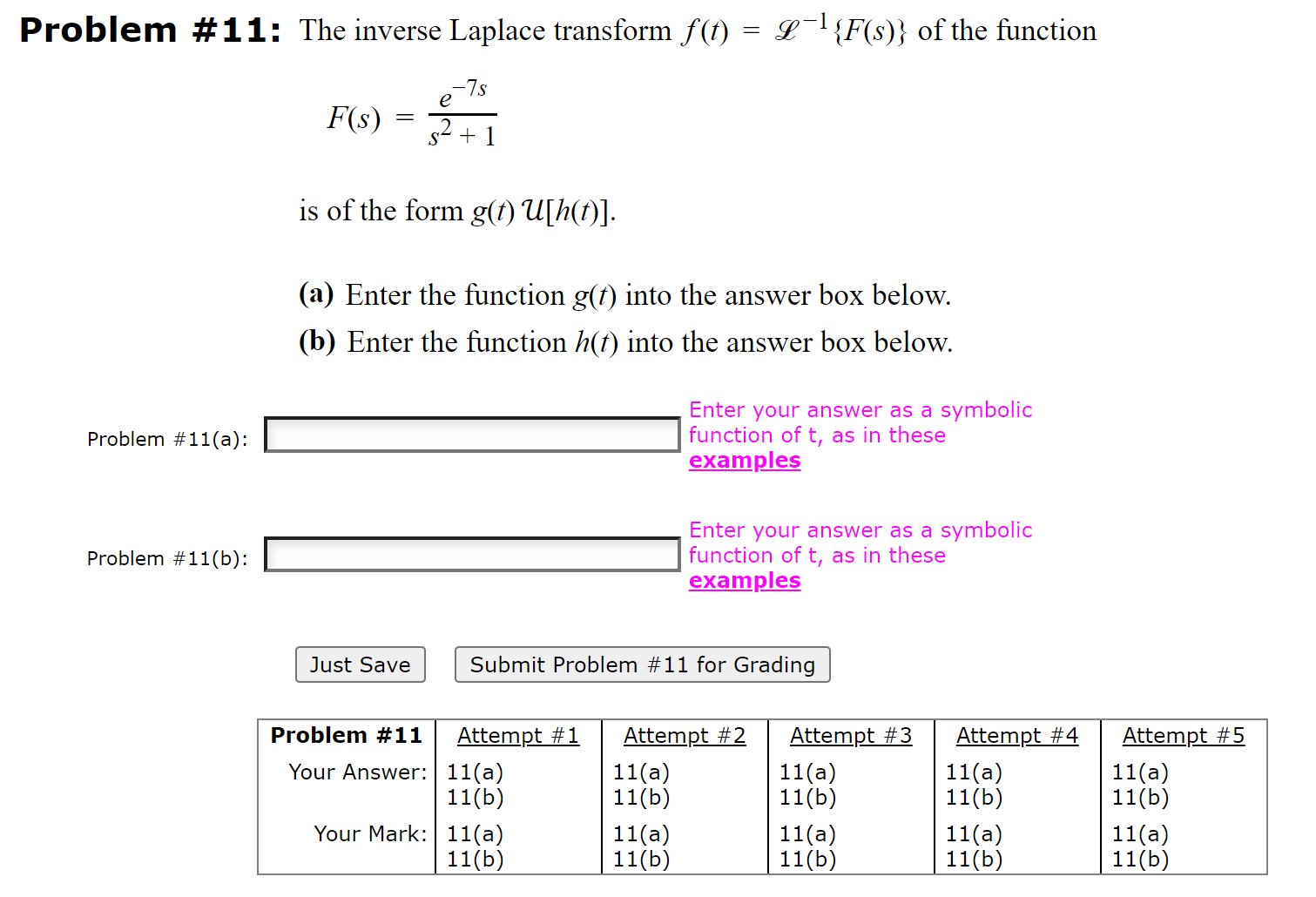 Solved Problem # 11: The inverse Laplace transform | Chegg.com