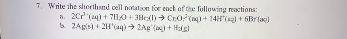 Solved 7. Write the shorthand cell notation for each of the | Chegg.com