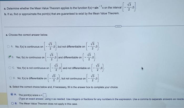 Solved a. Determine whether the Mean Value Theorem applies | Chegg.com