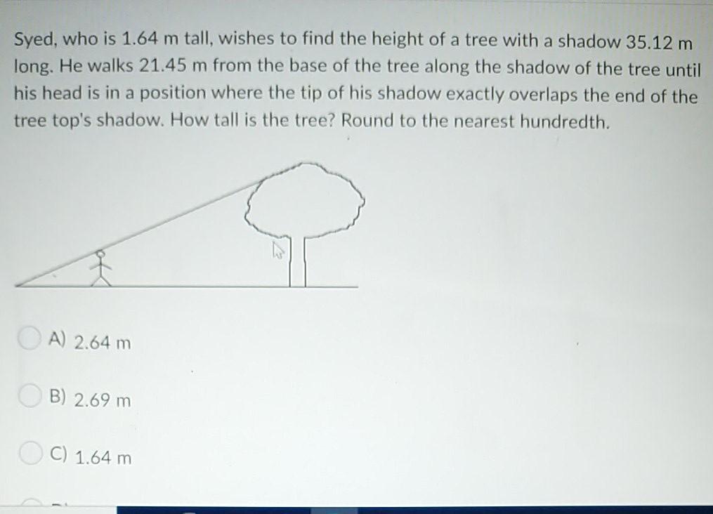 Solved Syed, who is 1.64 m tall, wishes to find the height | Chegg.com