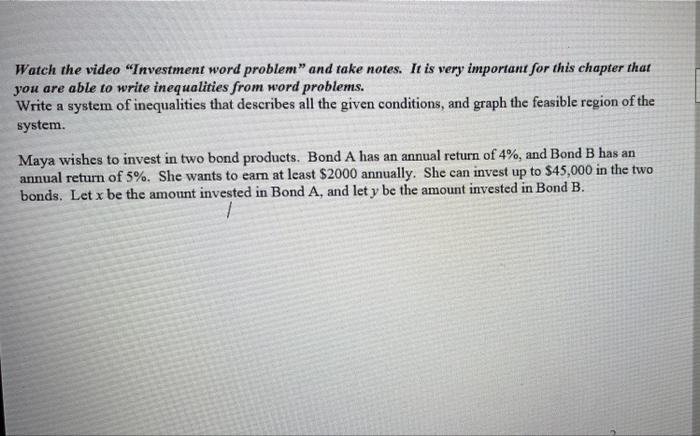 Solved Watch the video "Investment word problem" and take | Chegg.com