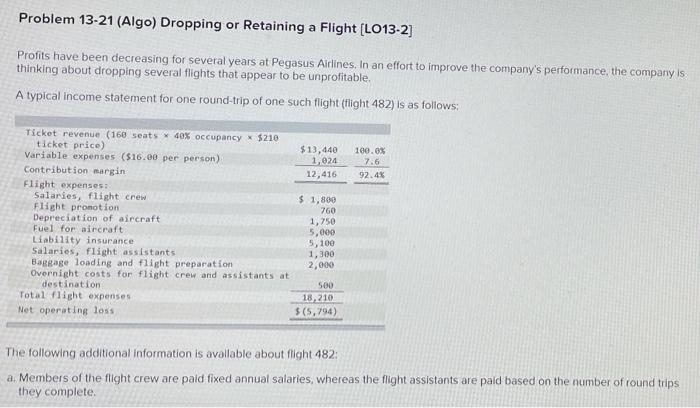 Solved Problem 13-21 (Algo) Dropping or Retaining a Flight | Chegg.com