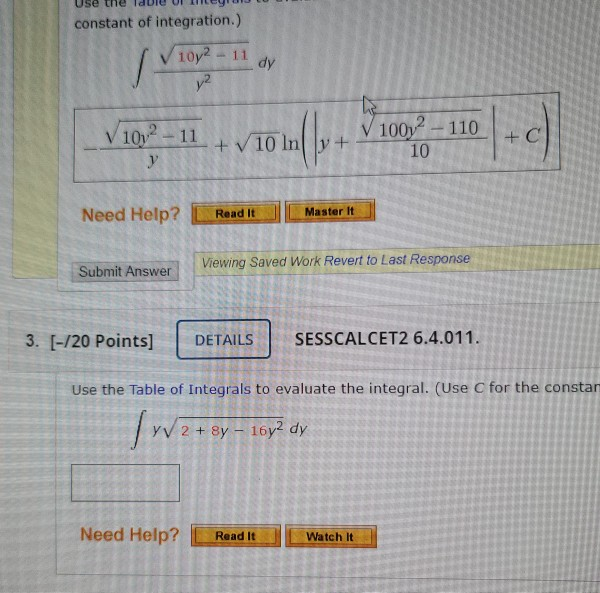 Solved constant of integration.) 1012 - 11 dy y2 V10y- 11 | Chegg.com