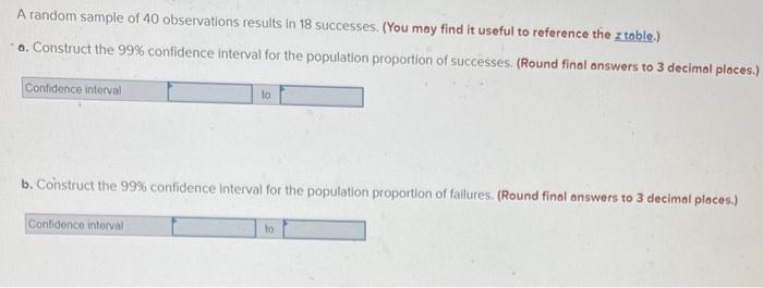 Solved A random sample of 40 observations results in 18 | Chegg.com
