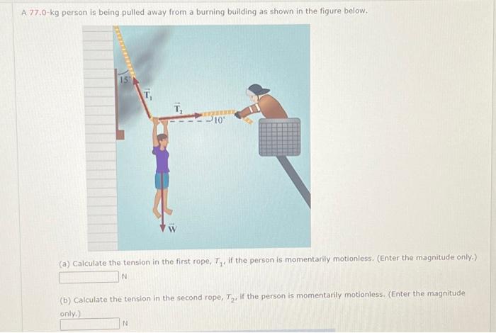 Solved A 77.0-kg person is being pulled away from a burning | Chegg.com