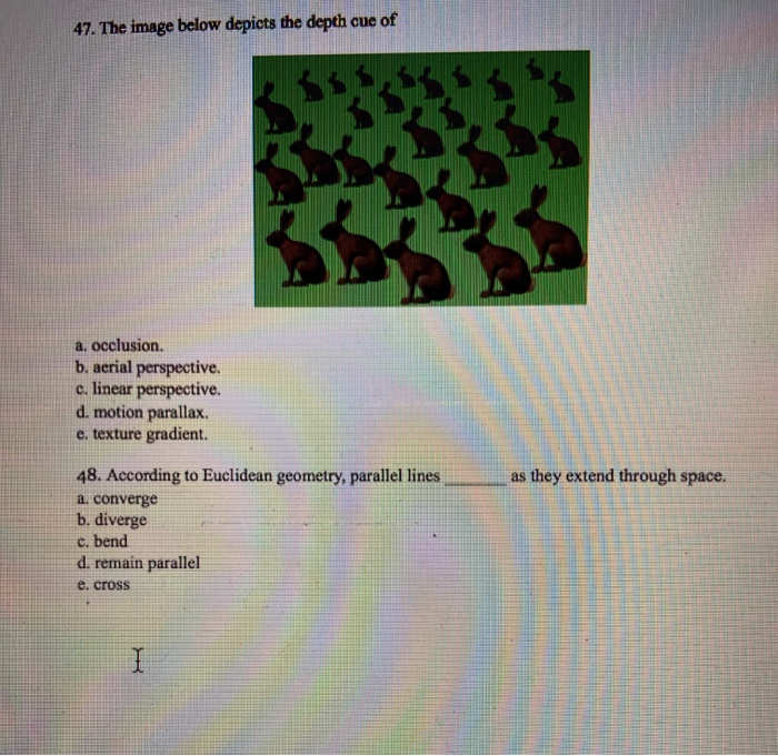 Solved 47. The image below depicts the depth cue of a. | Chegg.com