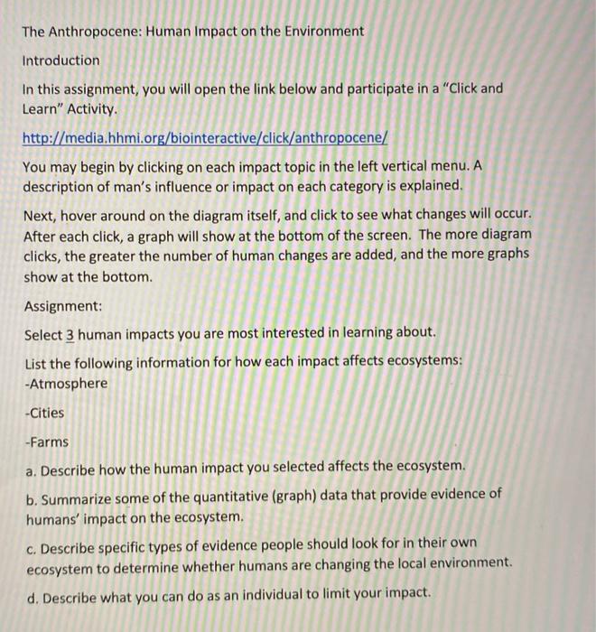 Solved The Anthropocene: Human Impact on the Environment | Chegg.com
