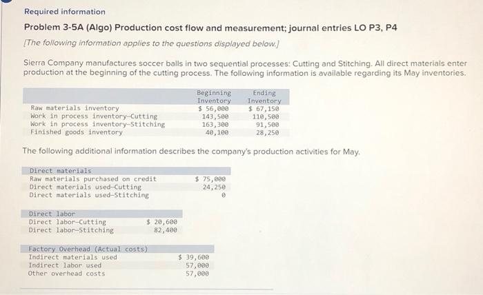 Solved Problem 3-5A (Algo) Production cost flow and | Chegg.com