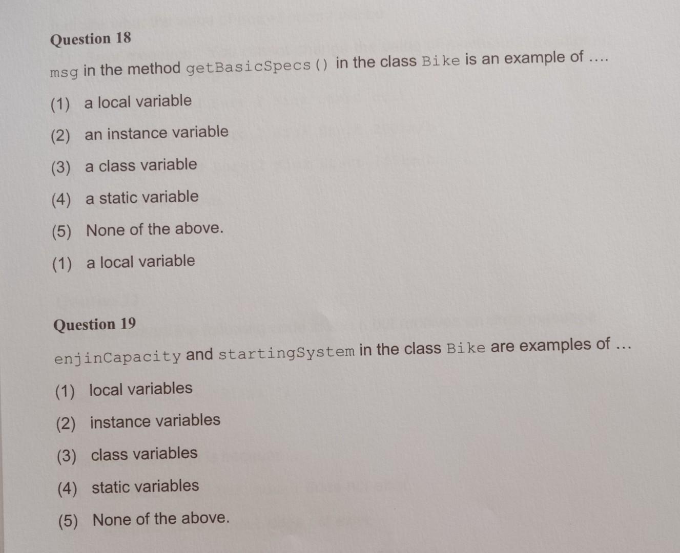 Solved msg in the method getBasicSpecs () in the class Bike | Chegg.com