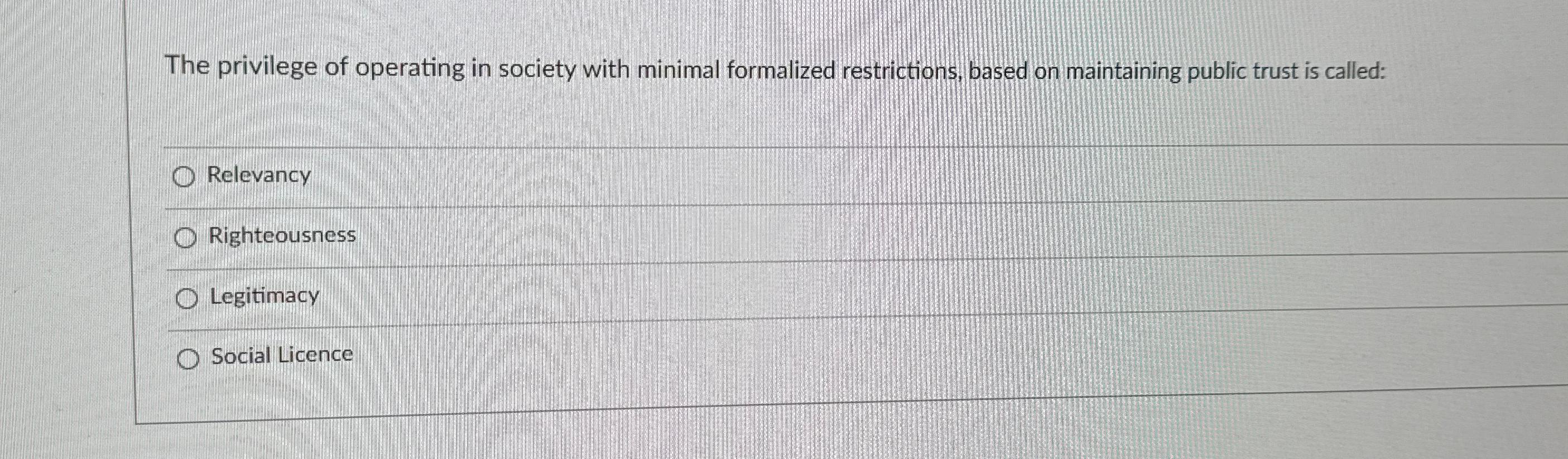 Solved The privilege of operating in society with minimal | Chegg.com