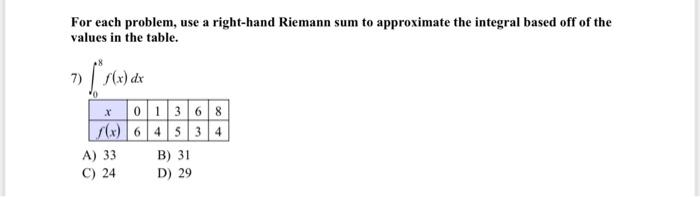 Solved For each problem, use a right-hand Riemann sum to | Chegg.com