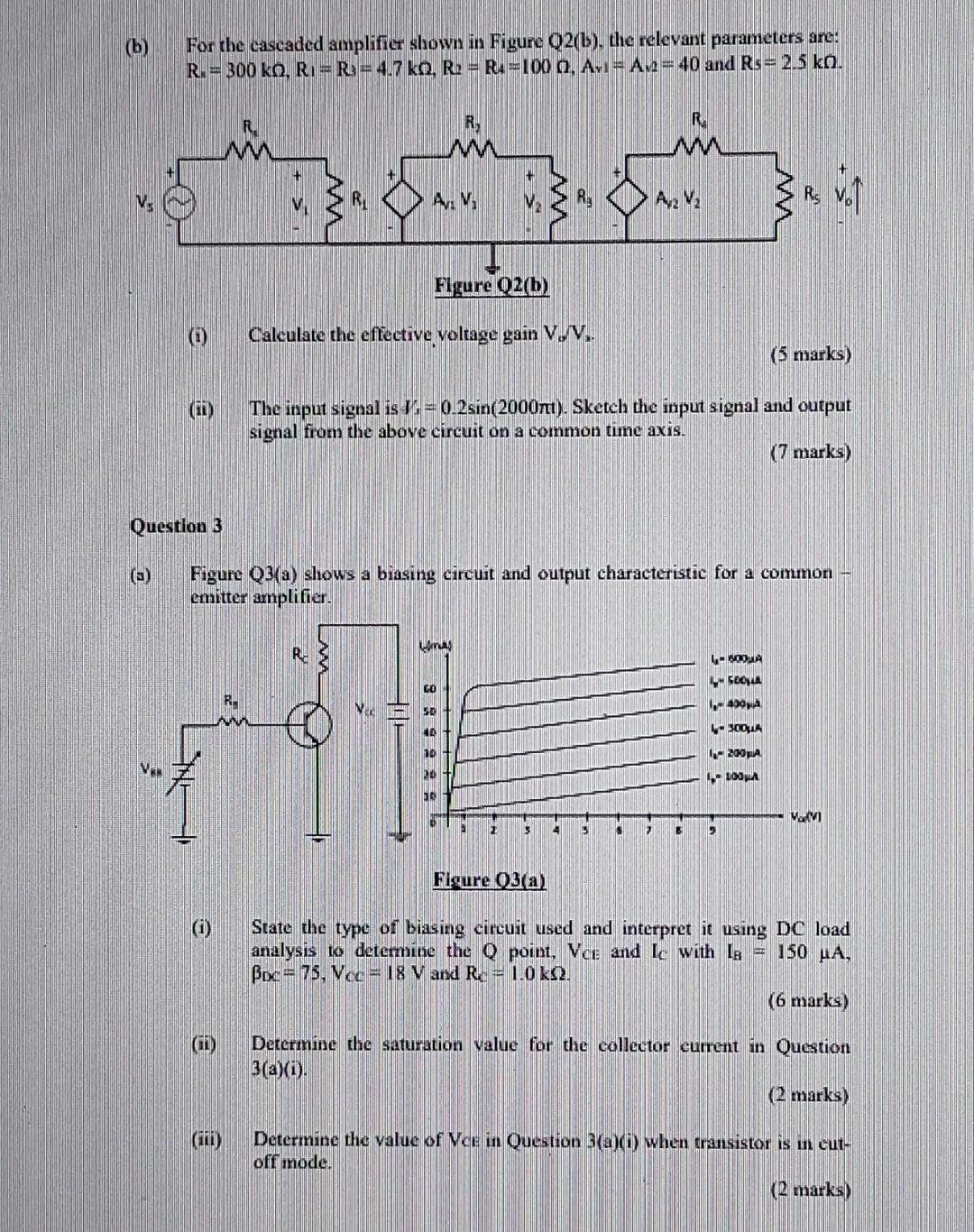 Solved (b) For the eascaded amplifier shown in Figure Q2(b), | Chegg.com