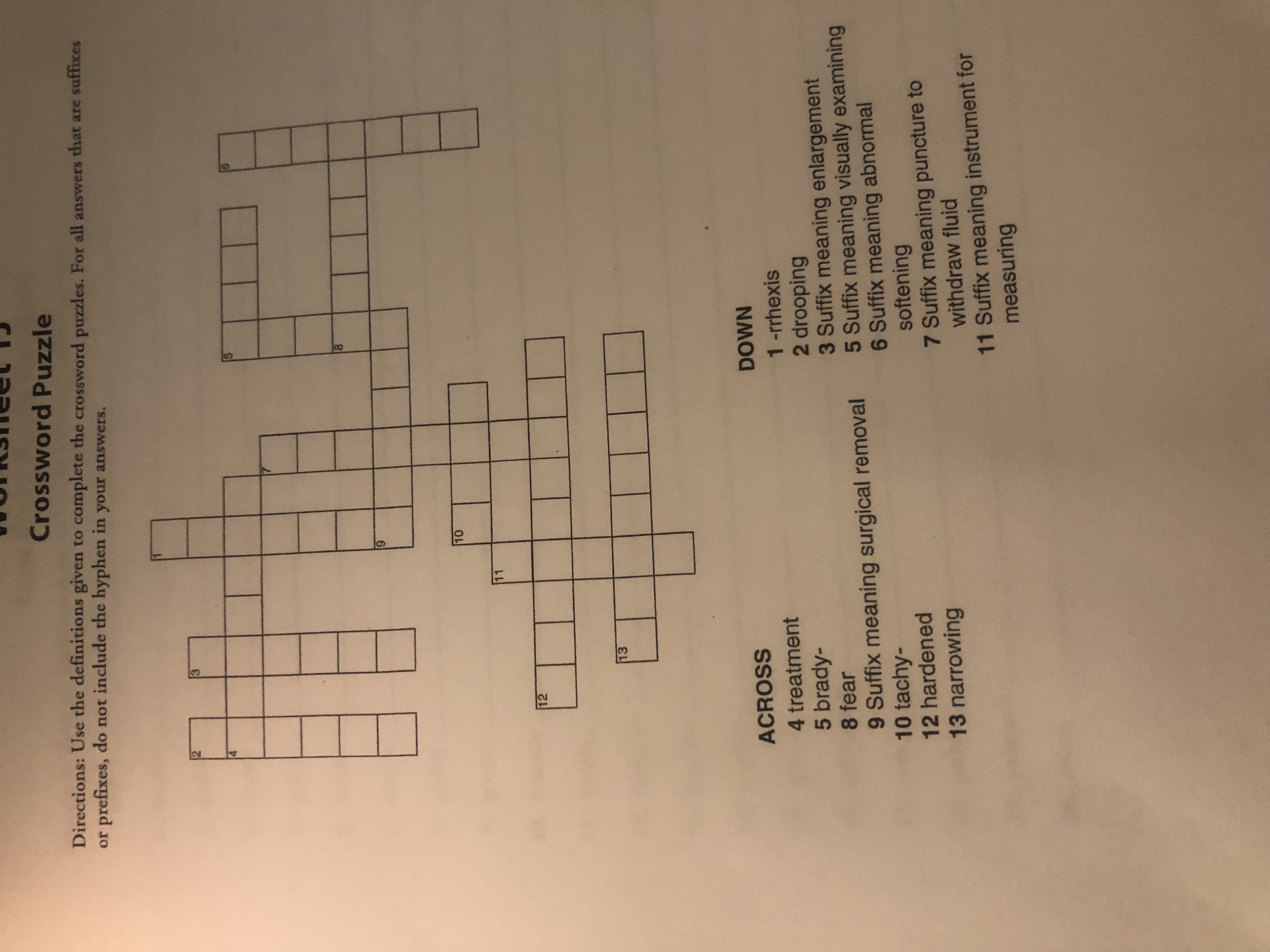 Solved Crossword PuzzleDirections: Use the definitions given | Chegg.com
