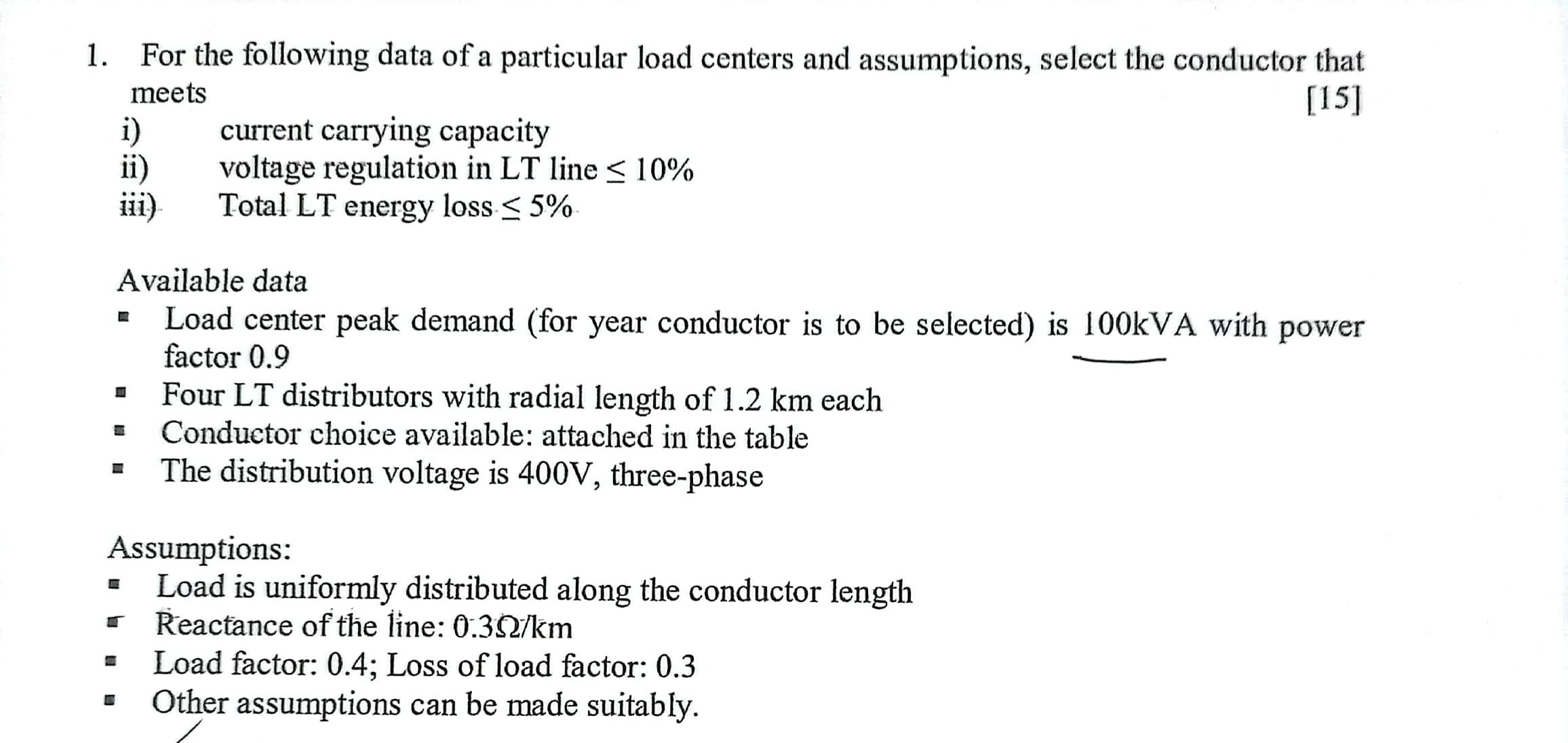 For the following data of a particular load centers | Chegg.com