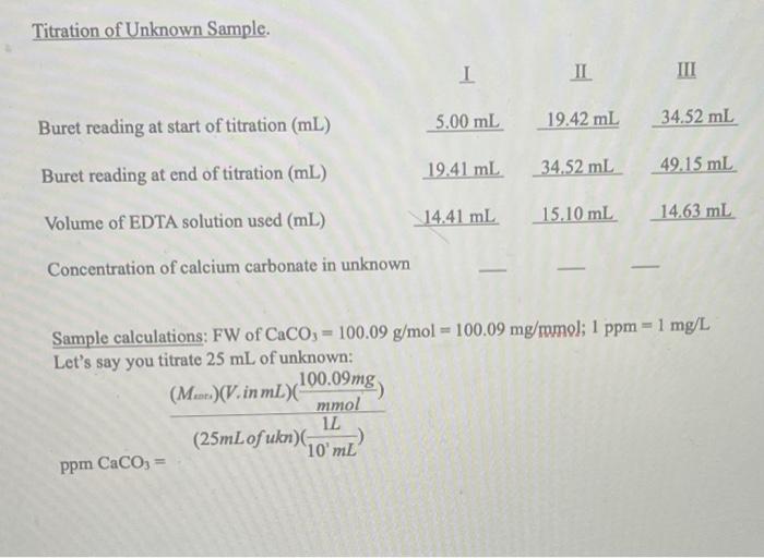 Solved Values Obtained: _ppm CaCO3 (2) ppm Caco, (3) ppm | Chegg.com