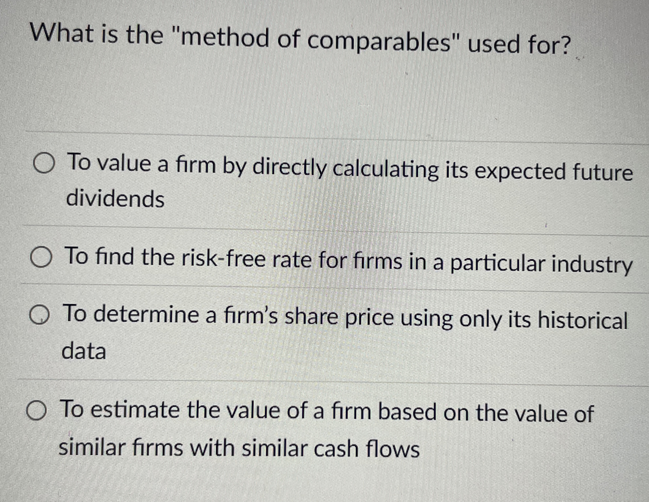 Solved What is the "method of comparables" used for?To value | Chegg.com