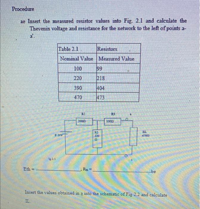 Solved Procedure ae Insert the measured resistor values into | Chegg.com