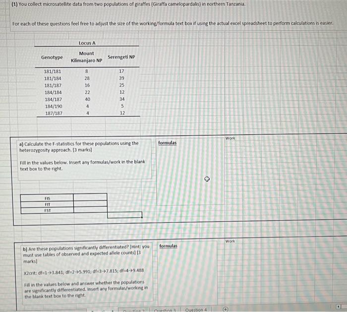 Solved (1) You collect microsatellite data from two | Chegg.com