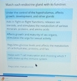Solved Match each endocrine gland with its function.Under | Chegg.com