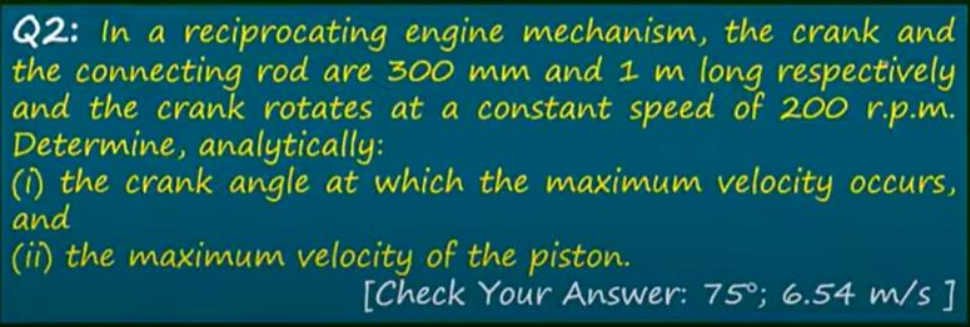 Solved Q2: In a reciprocating engine mechanism, the crank | Chegg.com