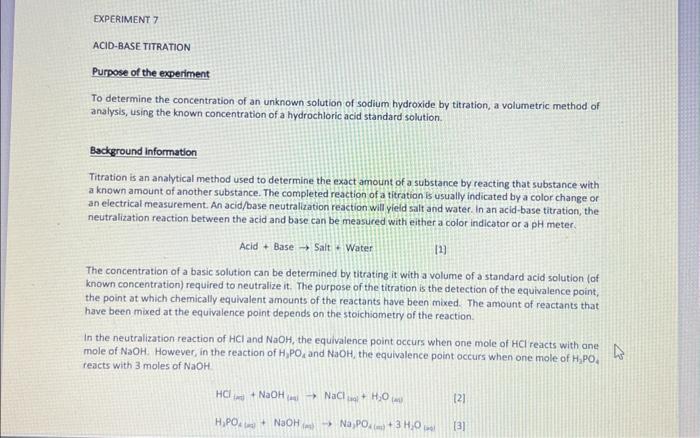A. Preparation of the NaOH buret 1. Add to the buret, | Chegg.com