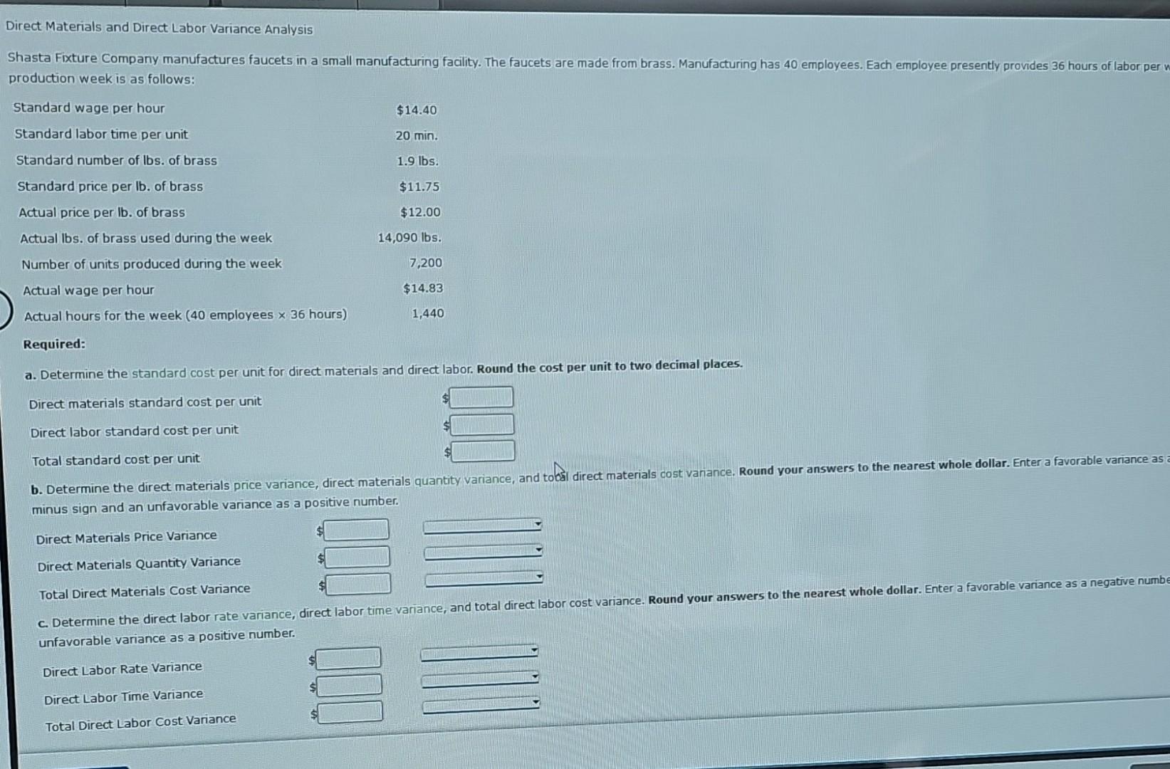 Solved Direct Materials and Direct Labor Variance Analysis | Chegg.com