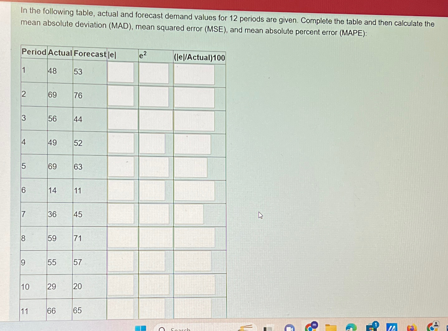 In the following table, actual and forecast demand | Chegg.com
