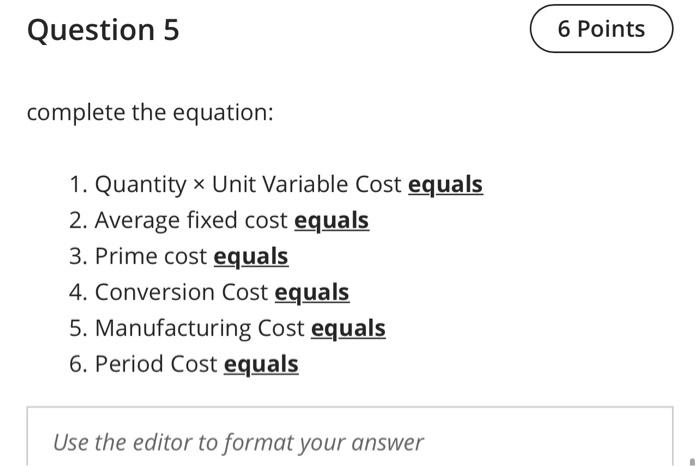 Solved complete the equation: 1. Quantity × Unit Variable | Chegg.com