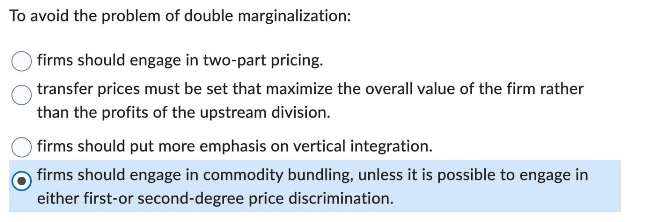 Solved To avoid the problem of double marginalization:firms | Chegg.com