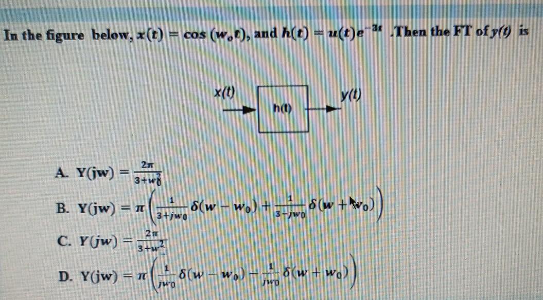 Solved In the figure below, x(6 = cos (w.t), and h(t) = | Chegg.com