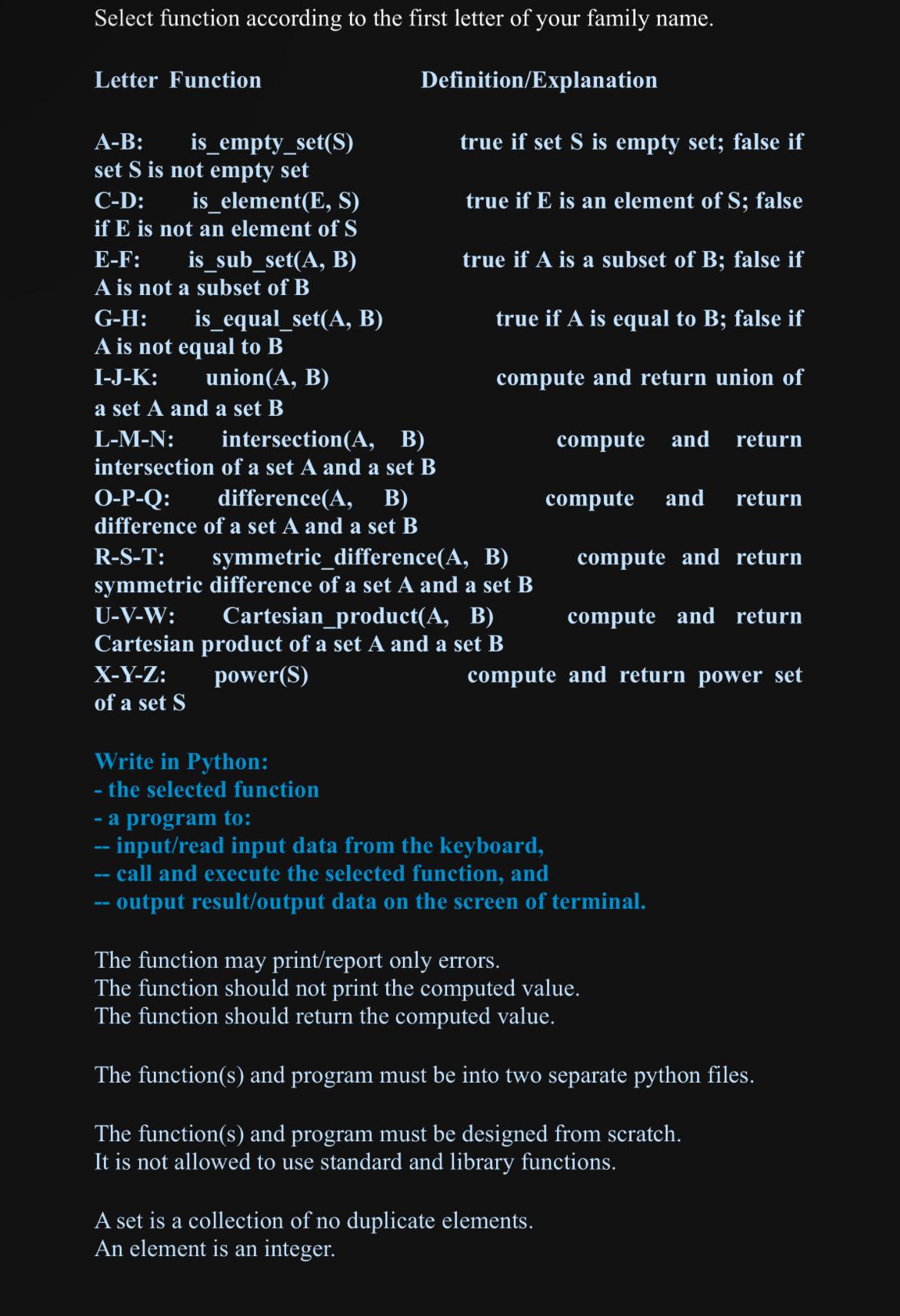 Solved Select function according to the first letter of your | Chegg.com