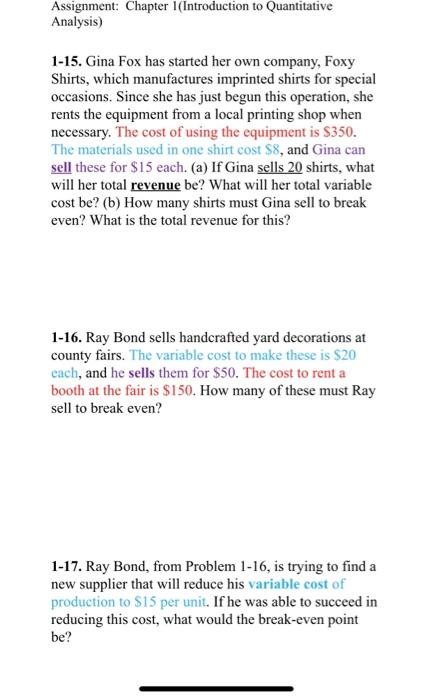Solved Assignment: Chapter I(Introduction to Quantitative | Chegg.com