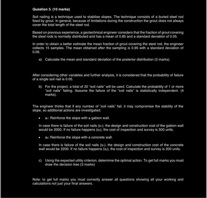 Solved Question 3. (10 marks) Soil nailing is a technique | Chegg.com